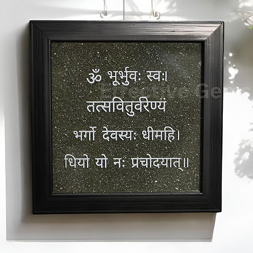 GAYATRI MANTRA PYRITE DUST PLATE WITH WOODEN FRAME | Effective Gems